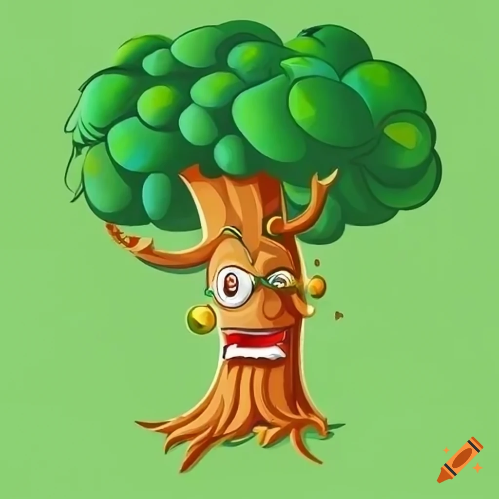 Whimsical cartoon tree mascot on Craiyon