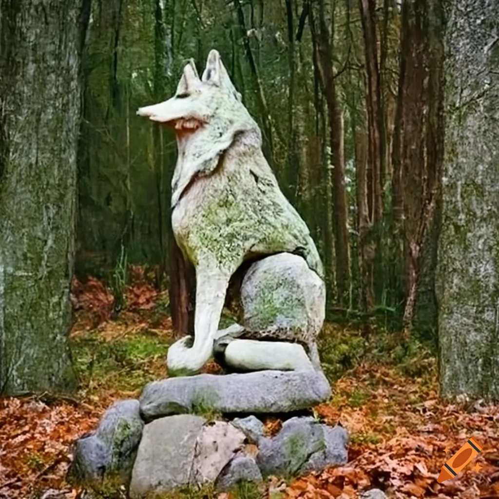 Stone wolf in a forest on Craiyon