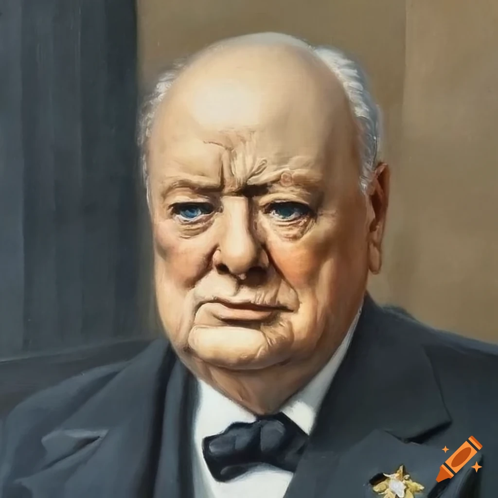 Detailed oil painting of Sir Winston Churchill with 10 Downing Street ...