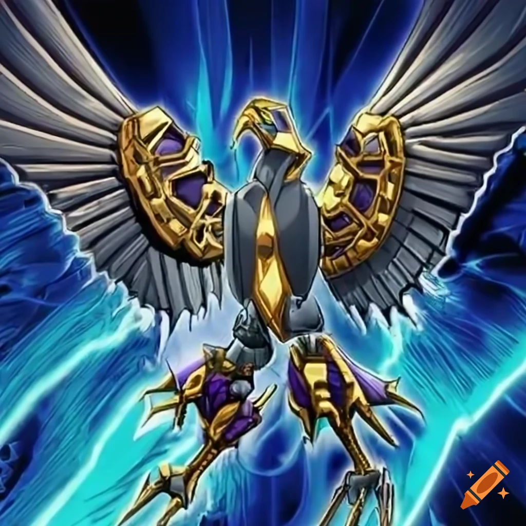 Mechanical falcon designed in yu-gi-oh! card style on Craiyon
