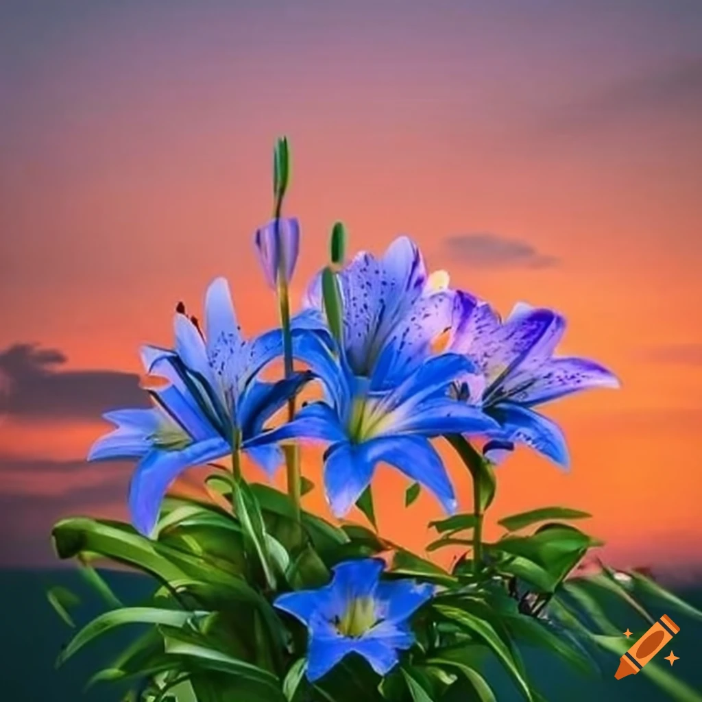 Blue lilies at sunset on Craiyon