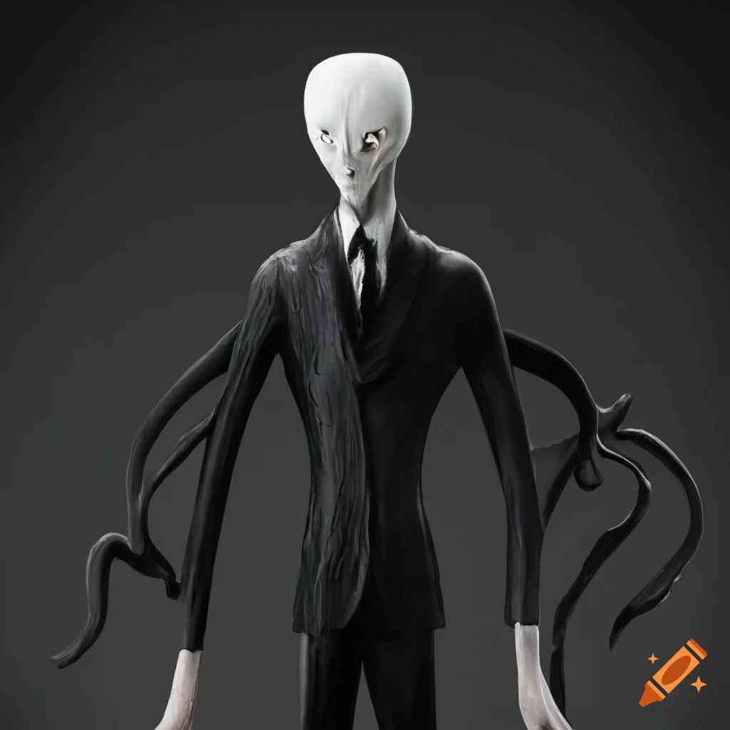 Clay sculpture of slenderman in a black suit on Craiyon