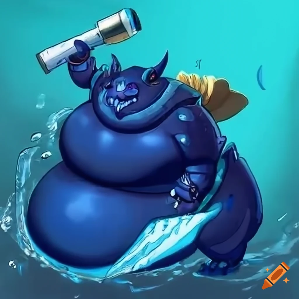 Blue Kobold drinking water from the ocean and wreaking havoc on Craiyon