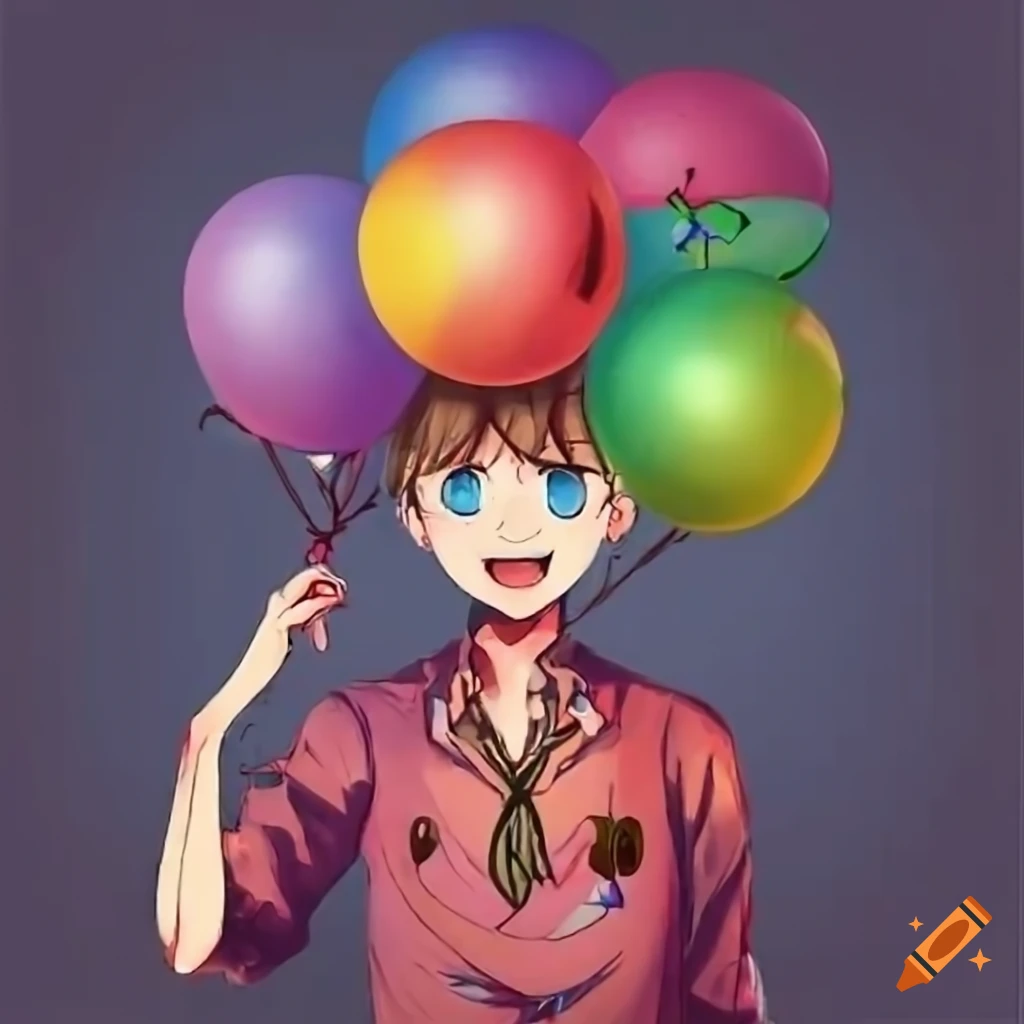 Circus balloon vendor man with colorful balloons in an anime style on ...
