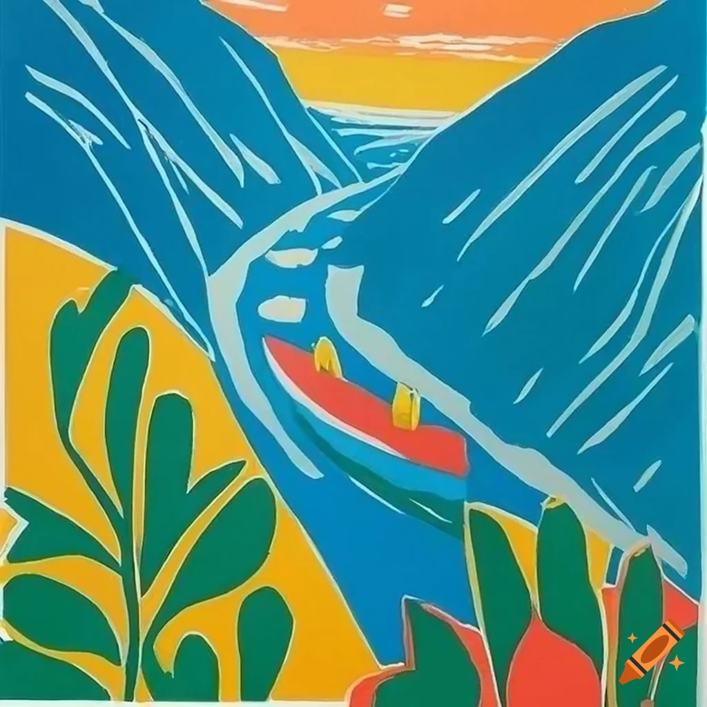 Matisse river linocut artwork on Craiyon