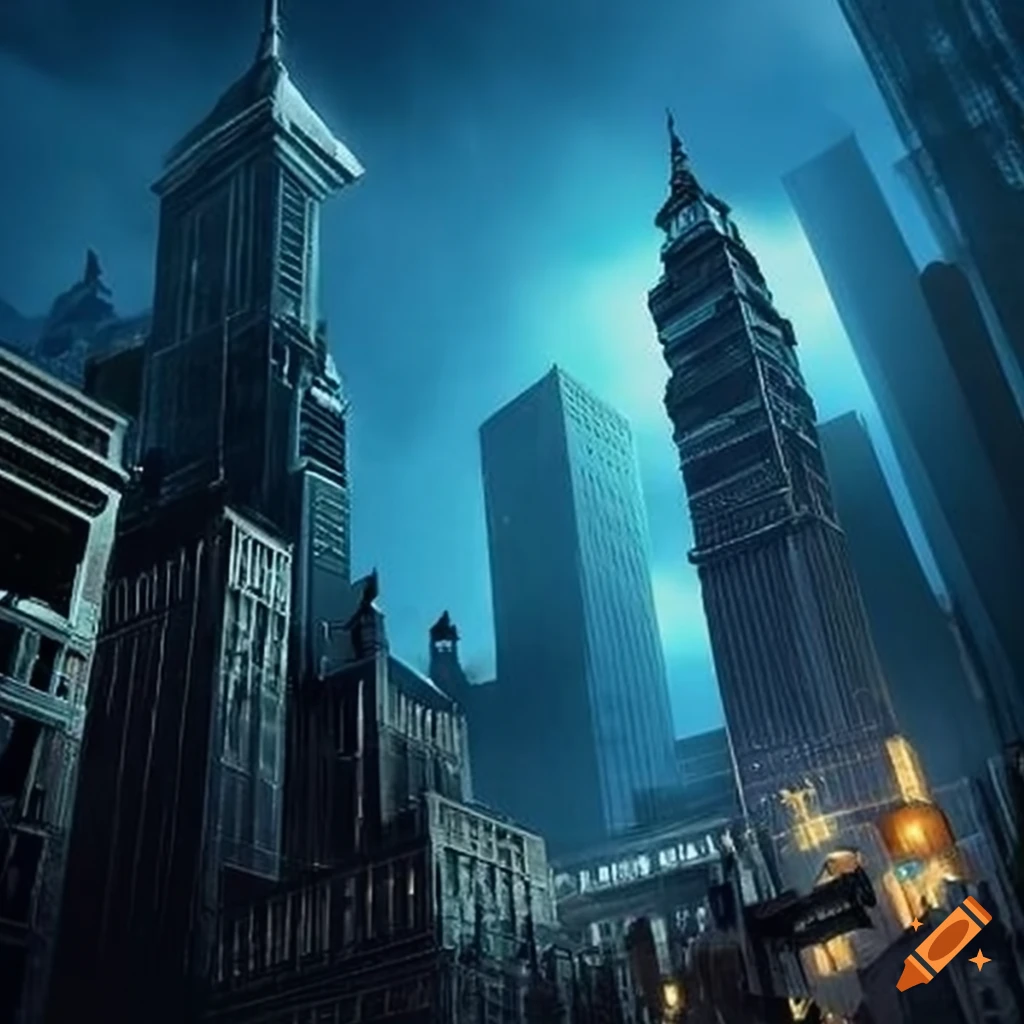 Gotham City buildings forming the word 'offline' on Craiyon