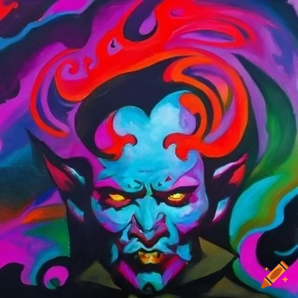 Surreal psychedelic vampire with intricate details and radiant colors ...