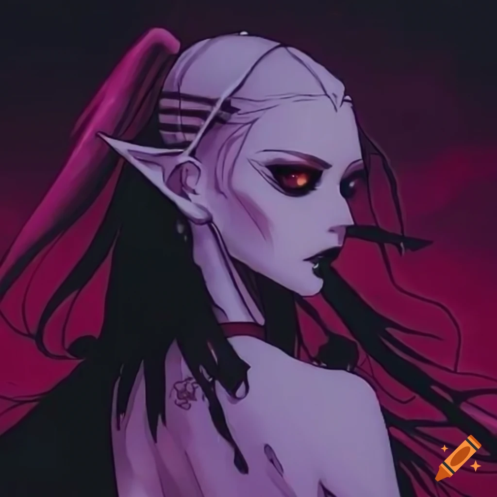Retro anime dark elf with a unique aesthetic on Craiyon