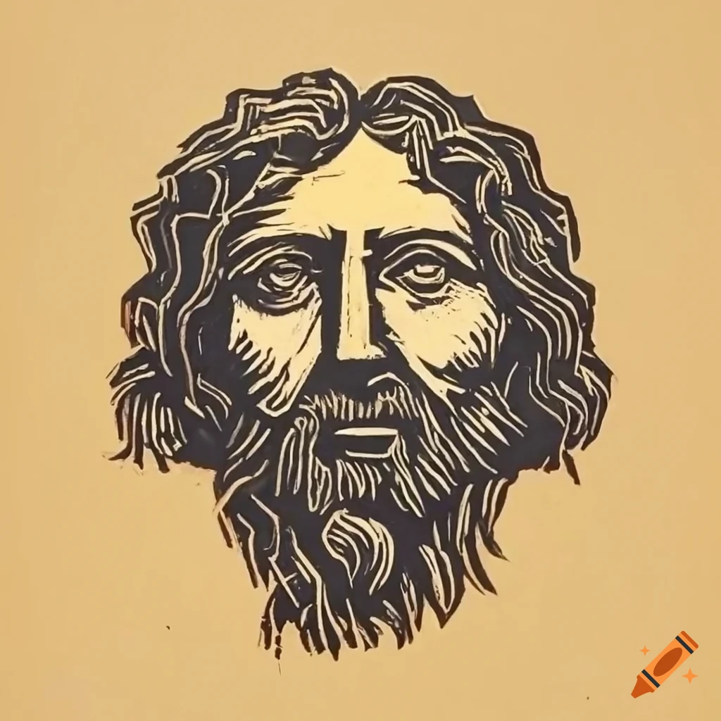 Head of john the baptist depicted in a linocut on Craiyon
