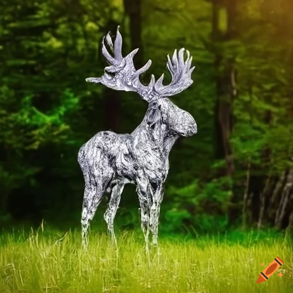 Majestic crystal moose statue in a grassy environment on Craiyon