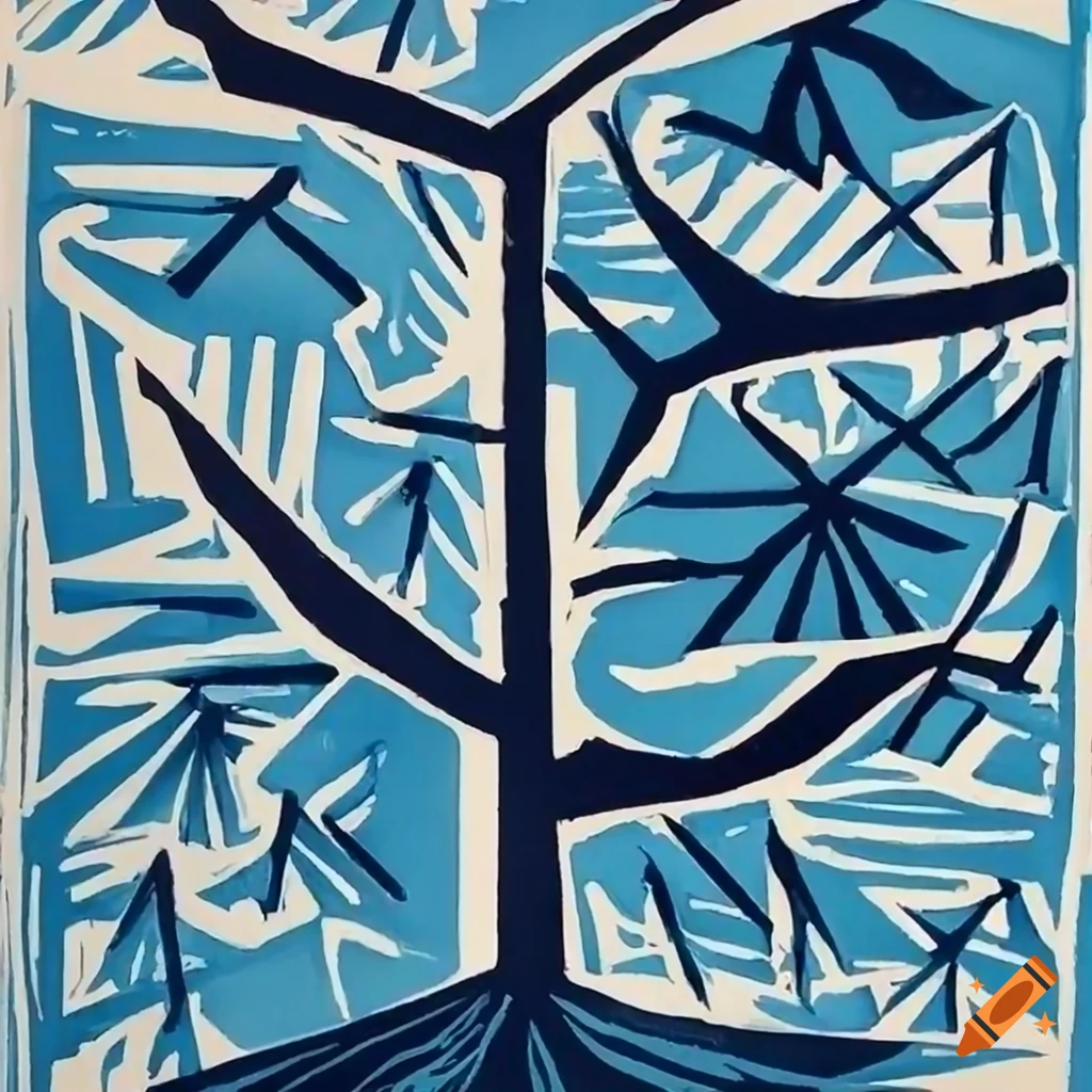 Picasso style trees in a linocut design on Craiyon