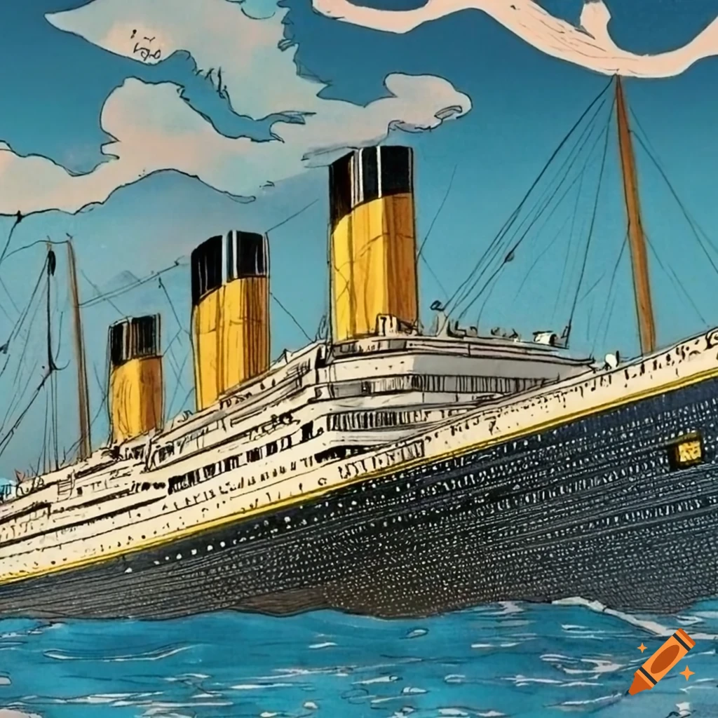 Cartoonish depiction of Titanic with boats fleeing and approaching ...