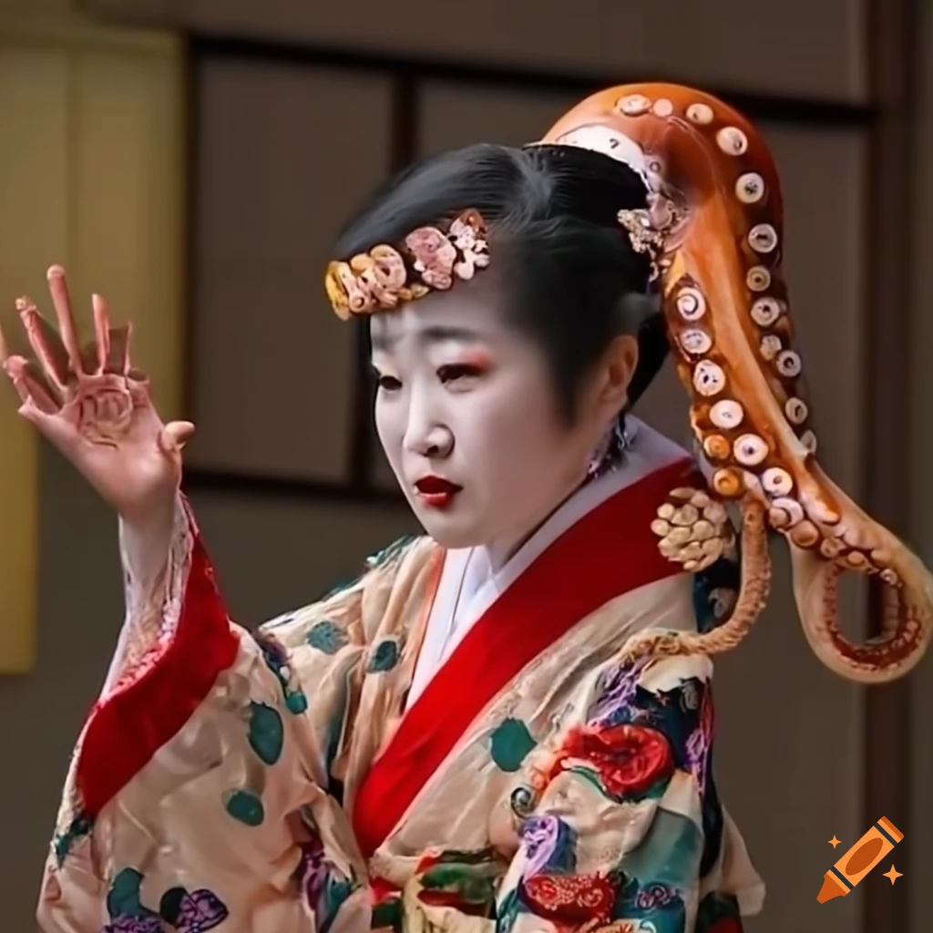 Octopus dancing in Nihon Buyo Traditional Dance style art on Craiyon