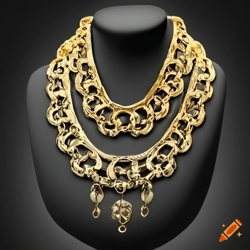 Gothic ornamental gold triple chain necklace on Craiyon