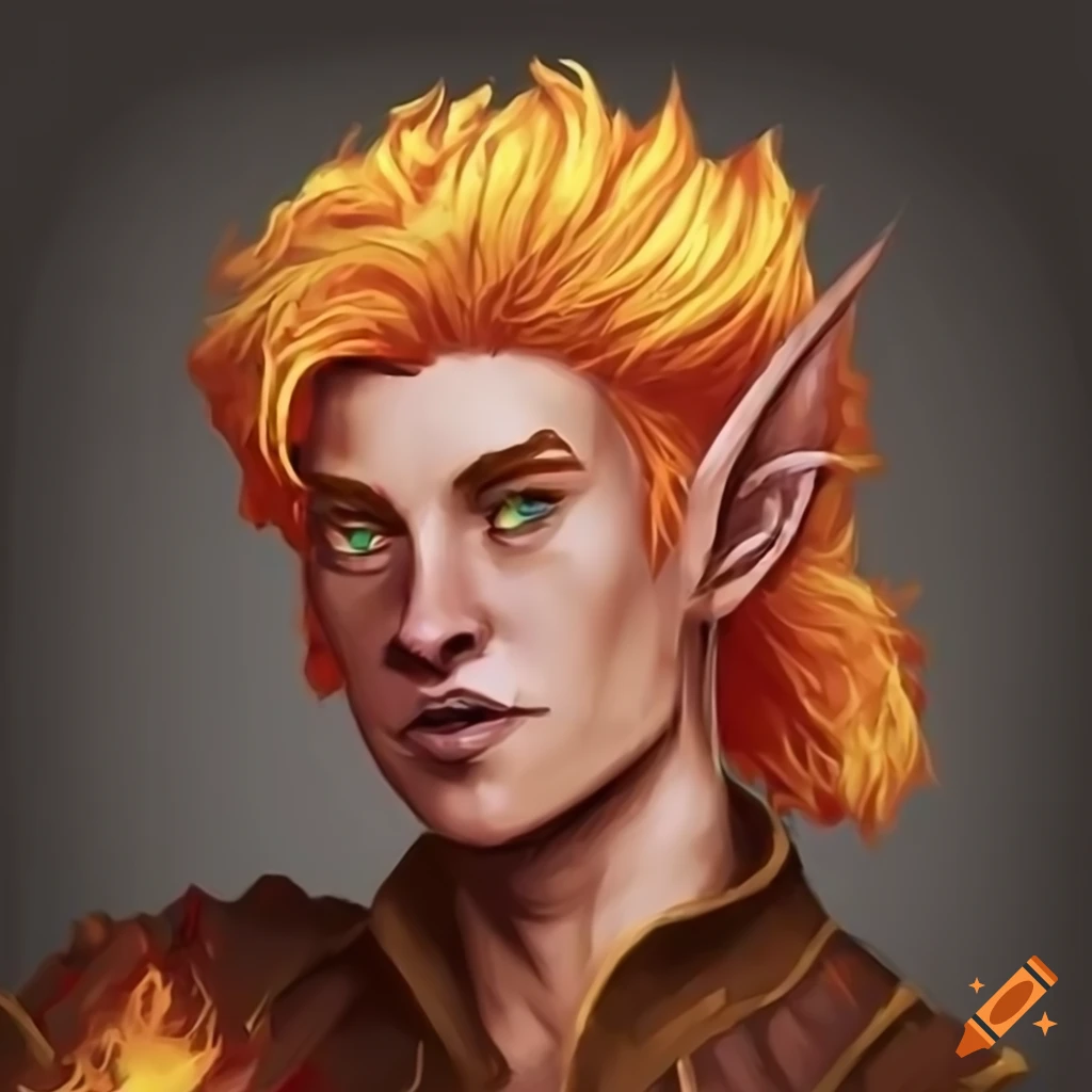 Male fire elf character with a mullet in dnd style on Craiyon