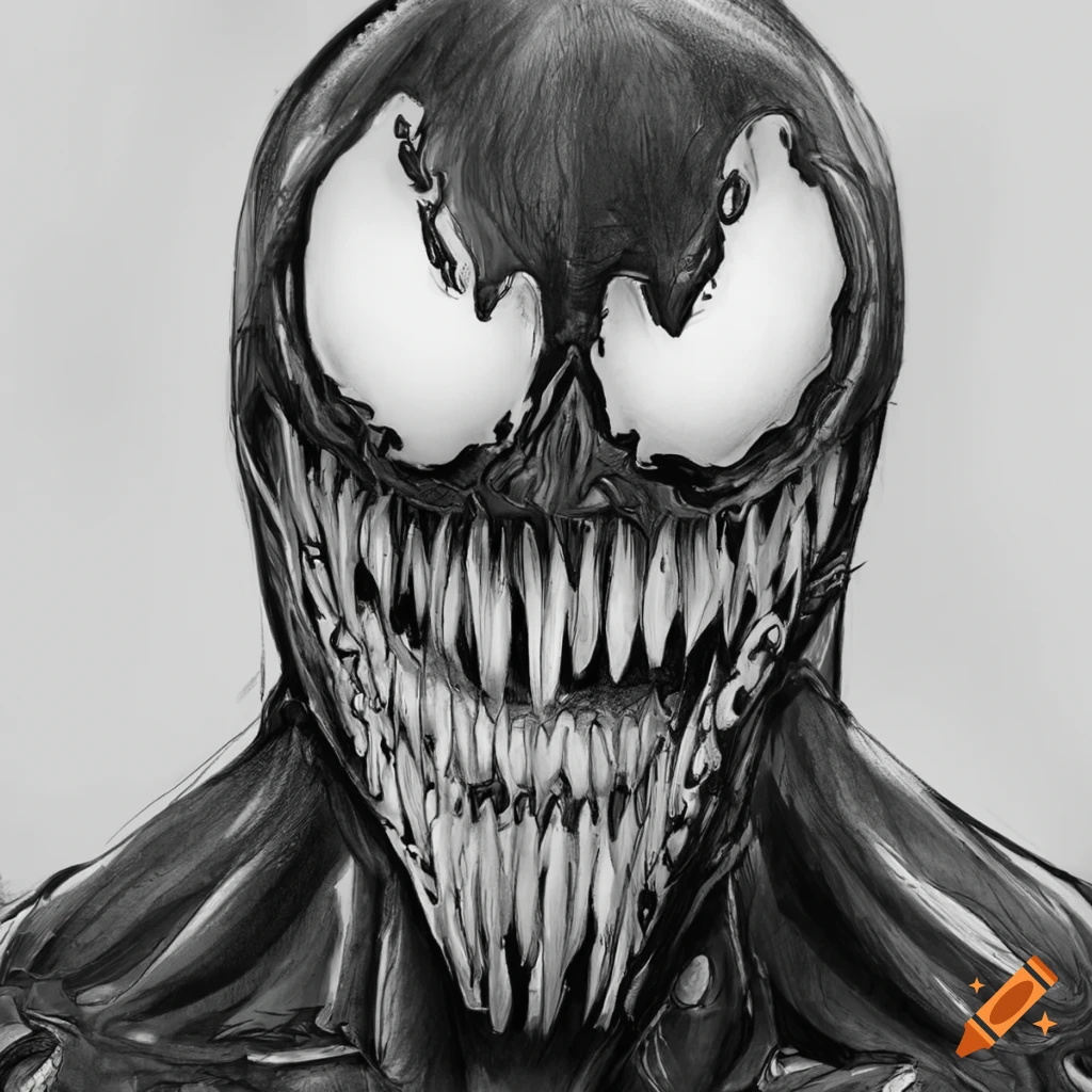 Venom marvel character with open mouth facing forward on Craiyon