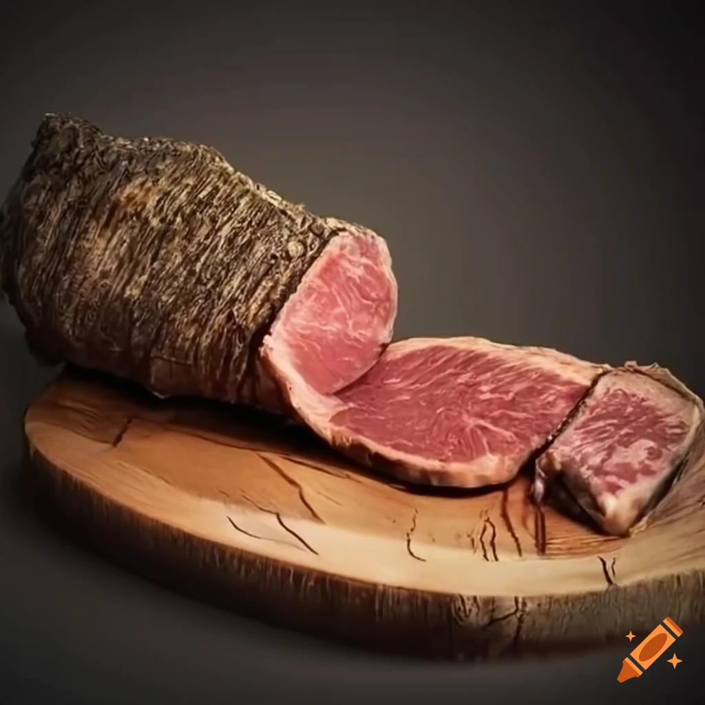 Tree trunk resembling a steak on Craiyon