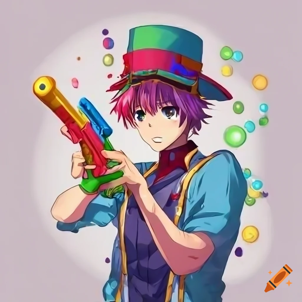 Anime portrait of a male carnival game worker with a colorful hat ...