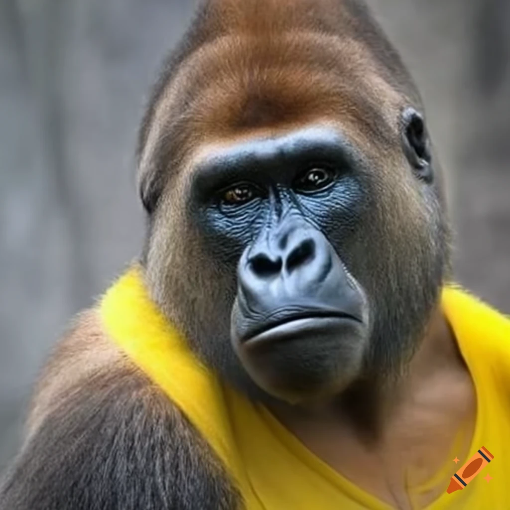 Gorilla in a yellow tanktop on Craiyon