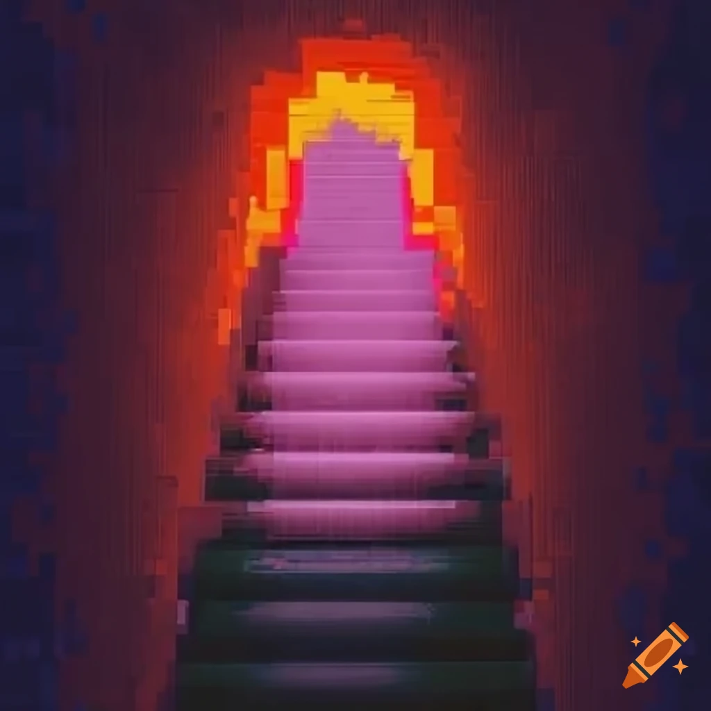 8bit fiery stairway to heaven with glitch effect on Craiyon