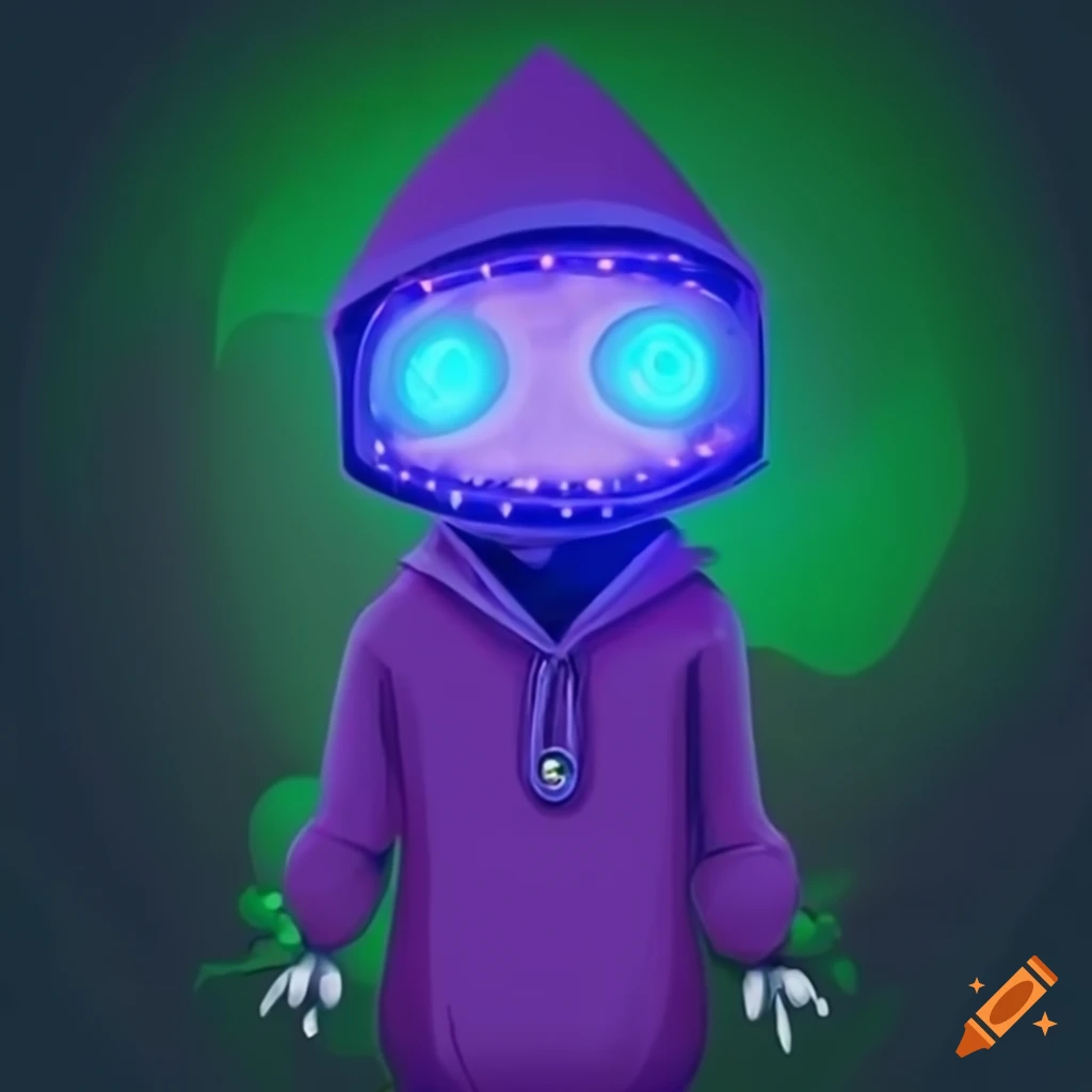 Cartoon robot with glowing led eyes in an emo hoodie on Craiyon