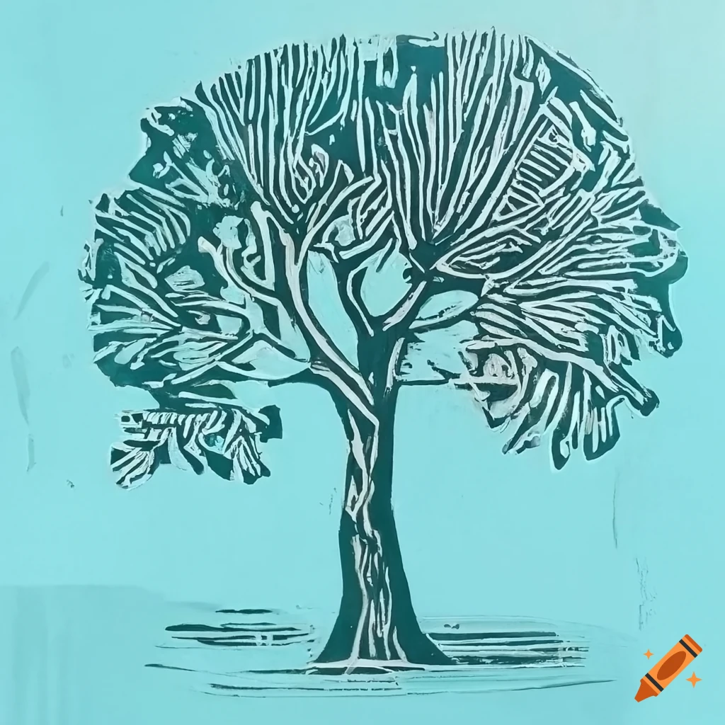 Picasso style trees in a linocut design on Craiyon