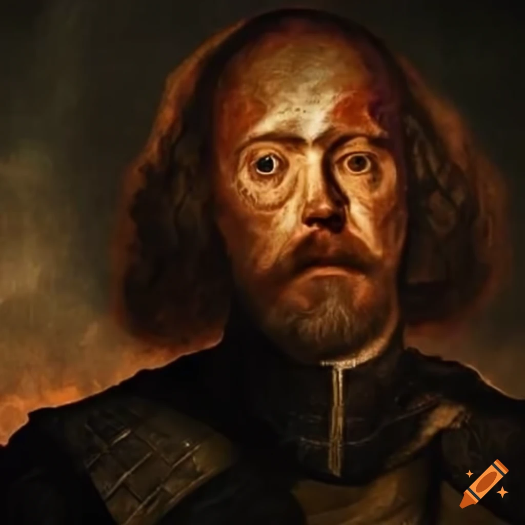 Scene depicting macbeth and soldiers in a battlefield on Craiyon