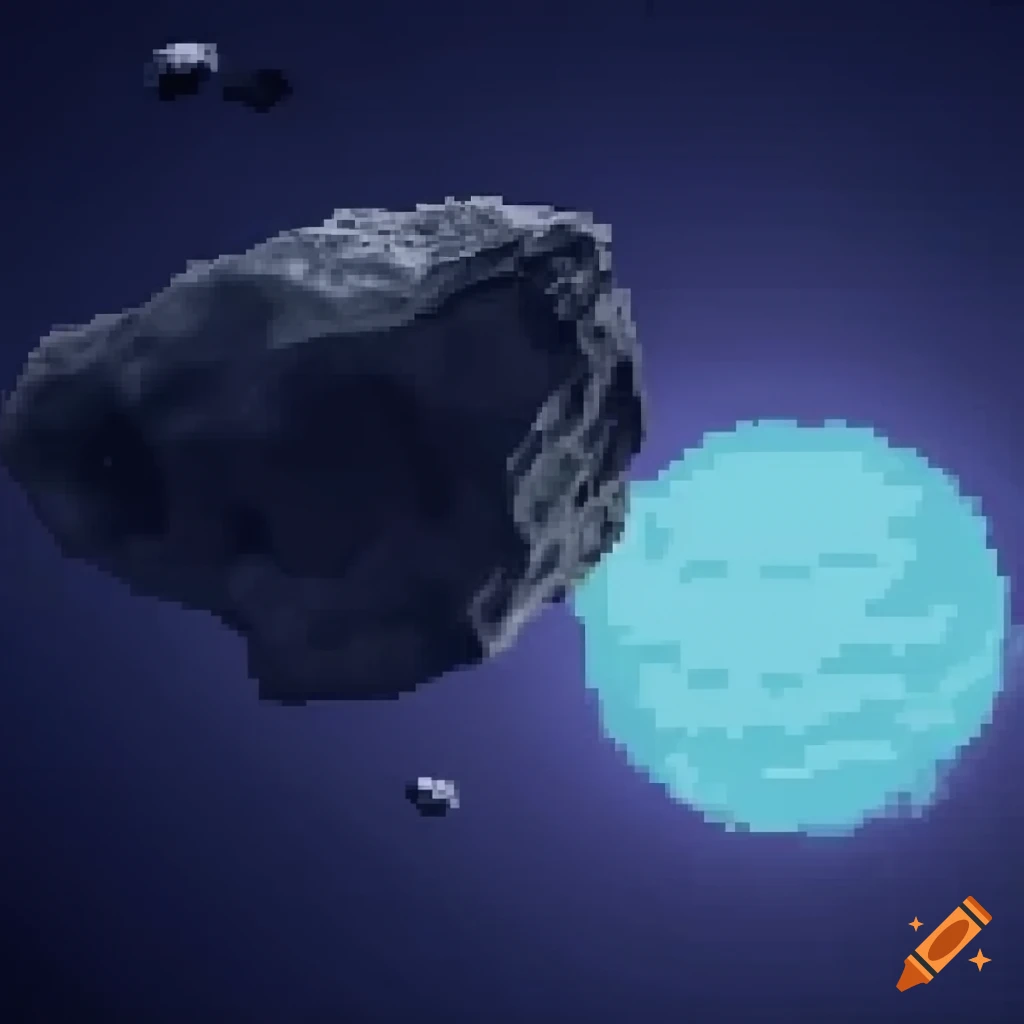 Pixel art of asteroid belt with planet in corner on Craiyon