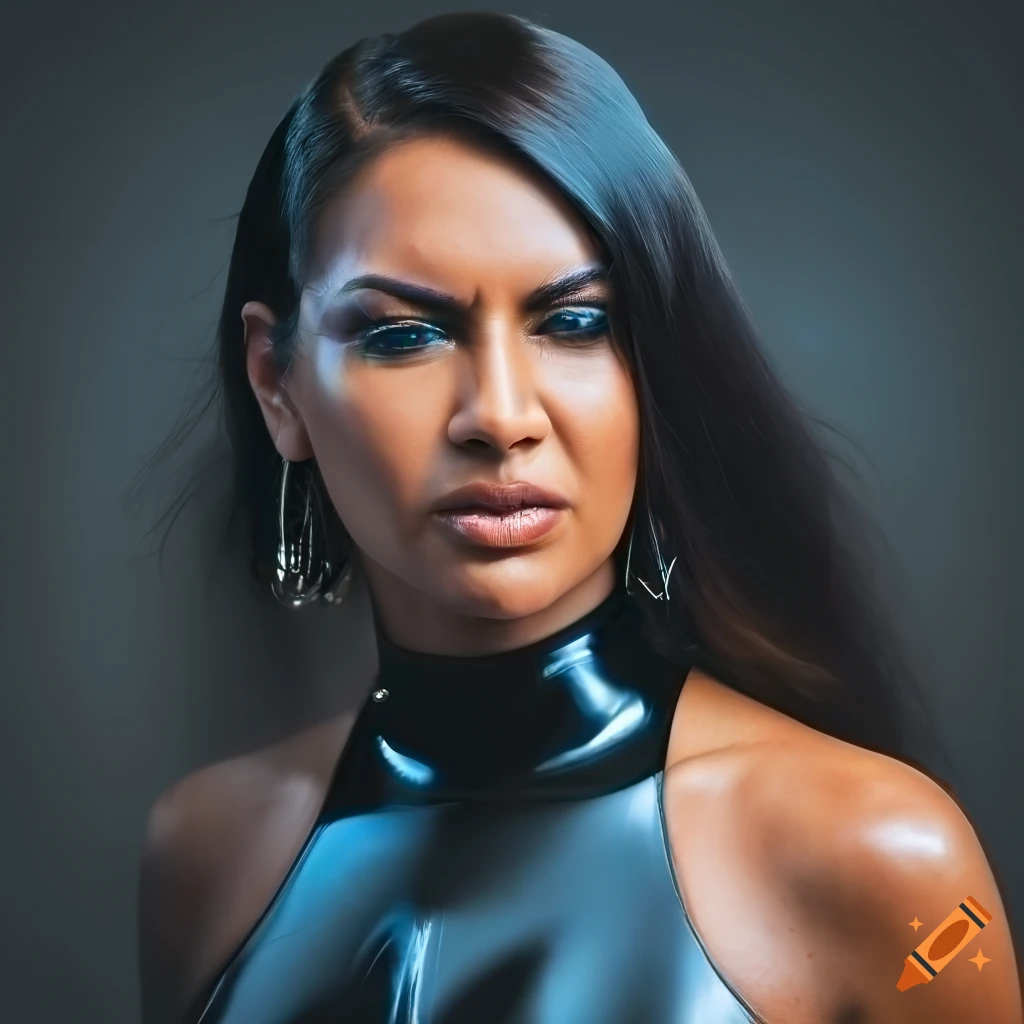 Portrait of an angry Latina woman with closed eyes and dramatic ...