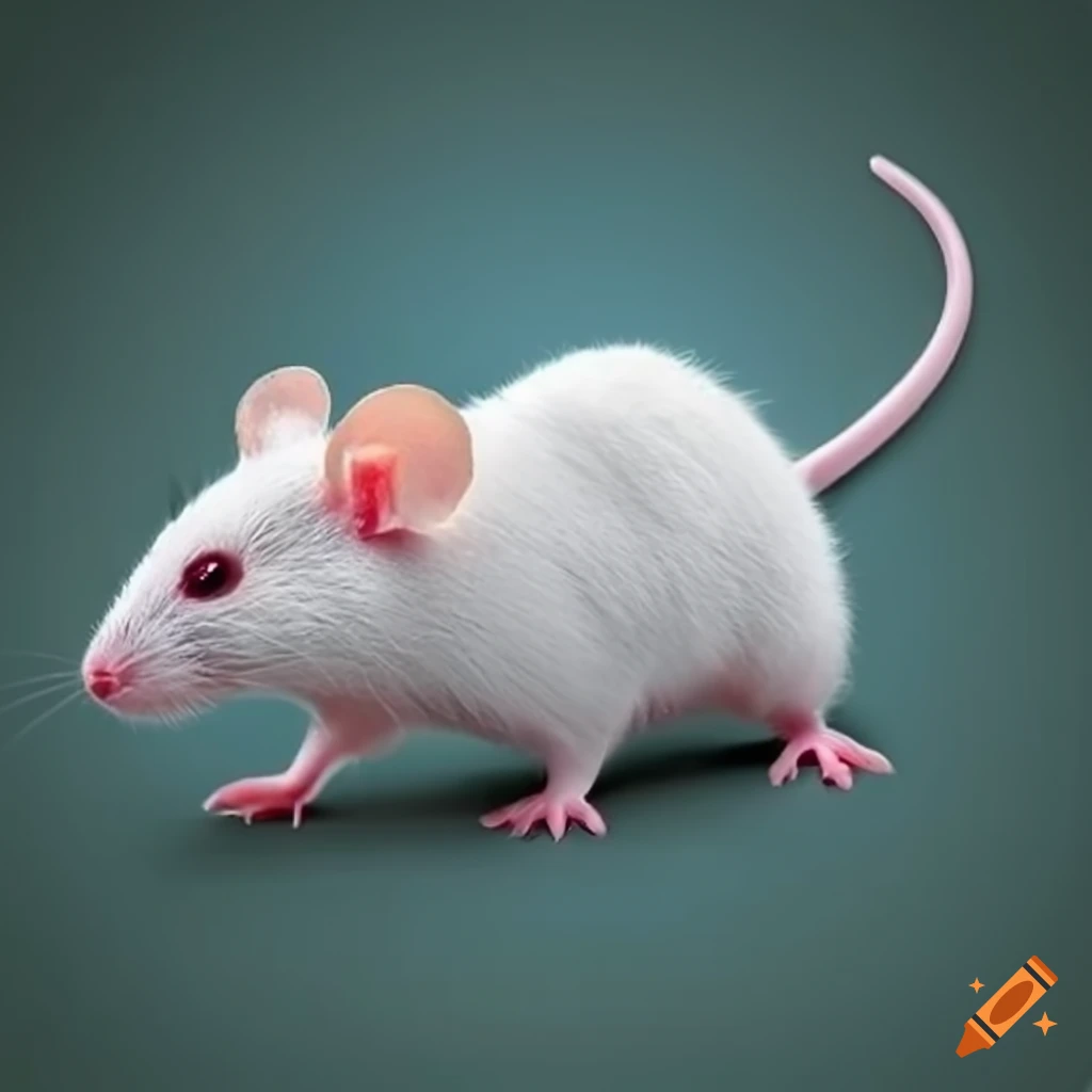 White mouse in a laboratory setting under magnification on Craiyon