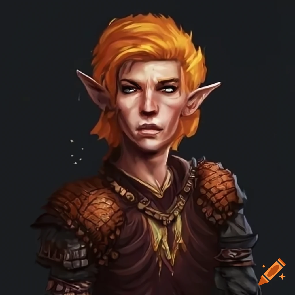 Male fire elf character with a mullet in dnd style on Craiyon