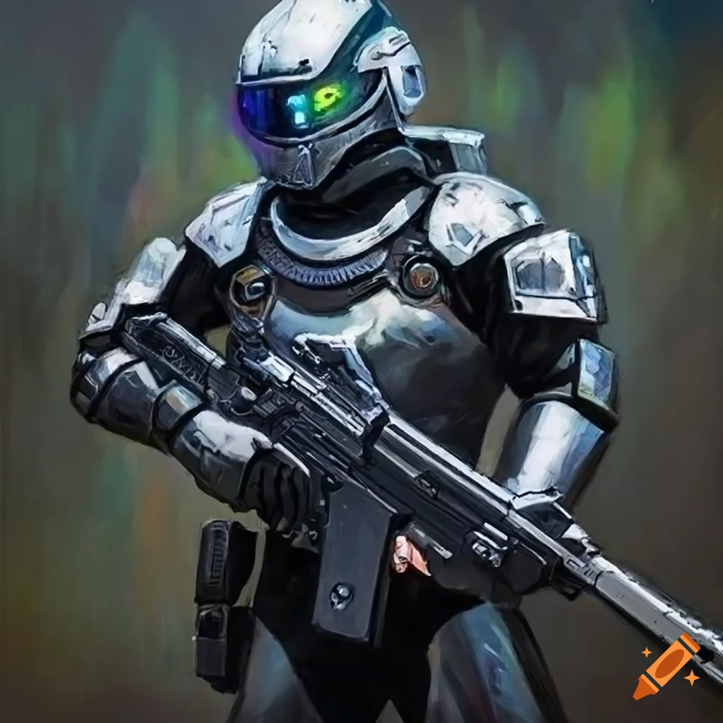 Digital portrait of a Sci-Fi soldier in shiny armor with high-tech ...