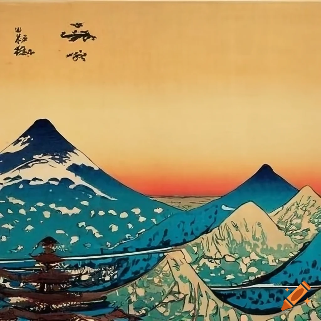 Japanese landscape mural art in ukiyo-e style on Craiyon