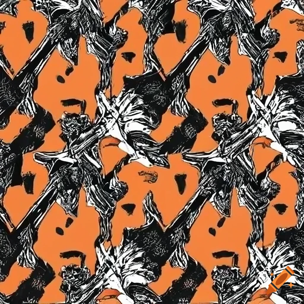 Orange and black punk rock style print design on Craiyon