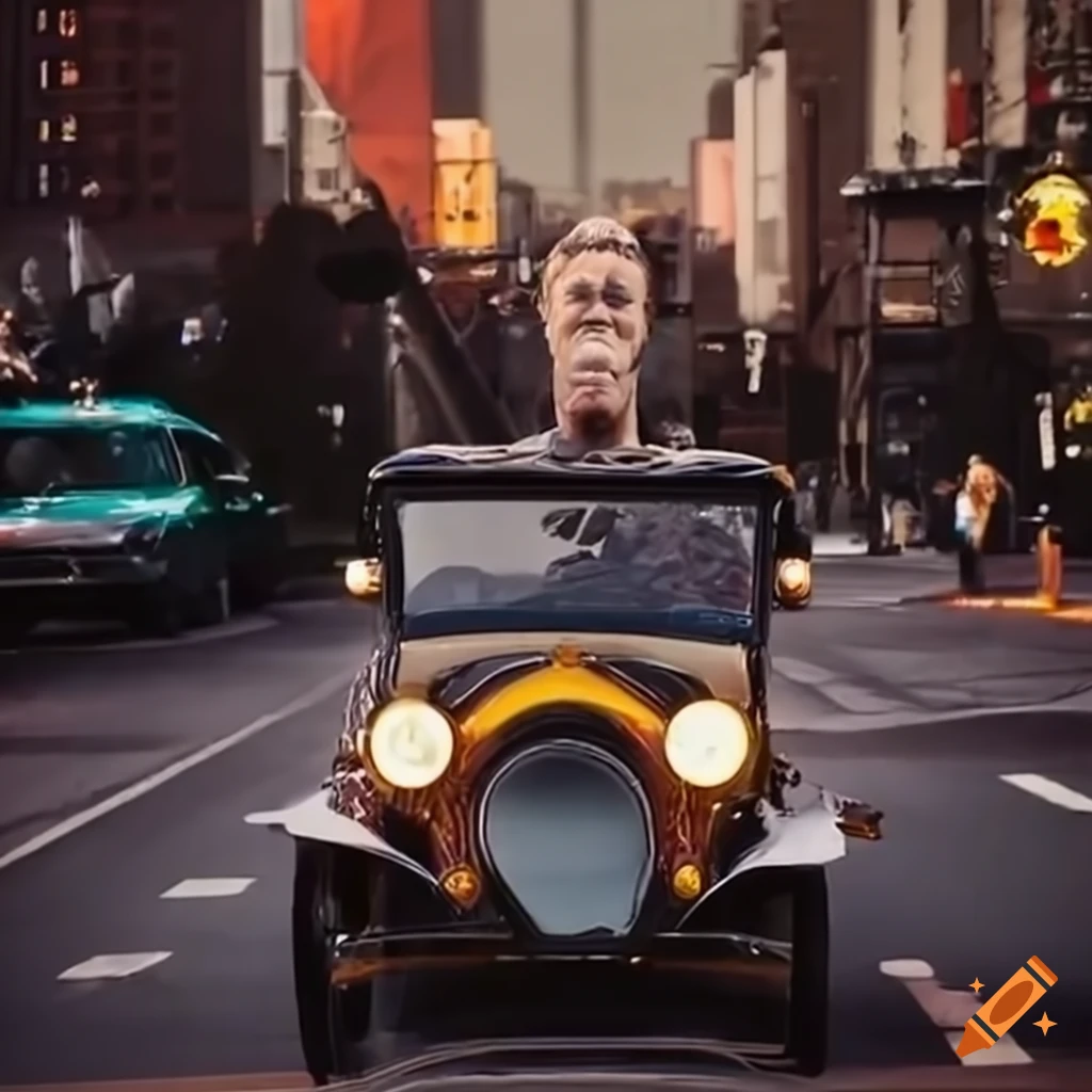 James hetfield driving brum car in san francisco's streetscape on Craiyon