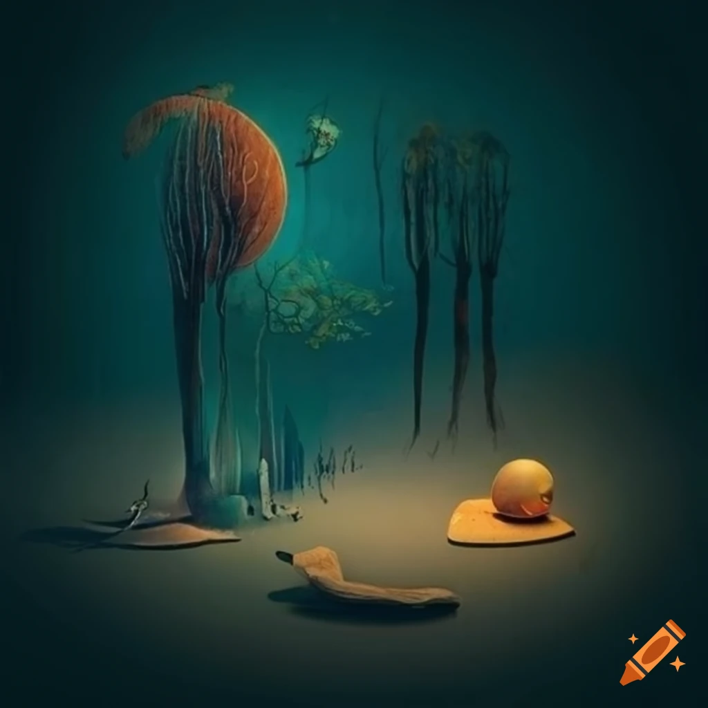 Surrealist landscape with random objects on Craiyon