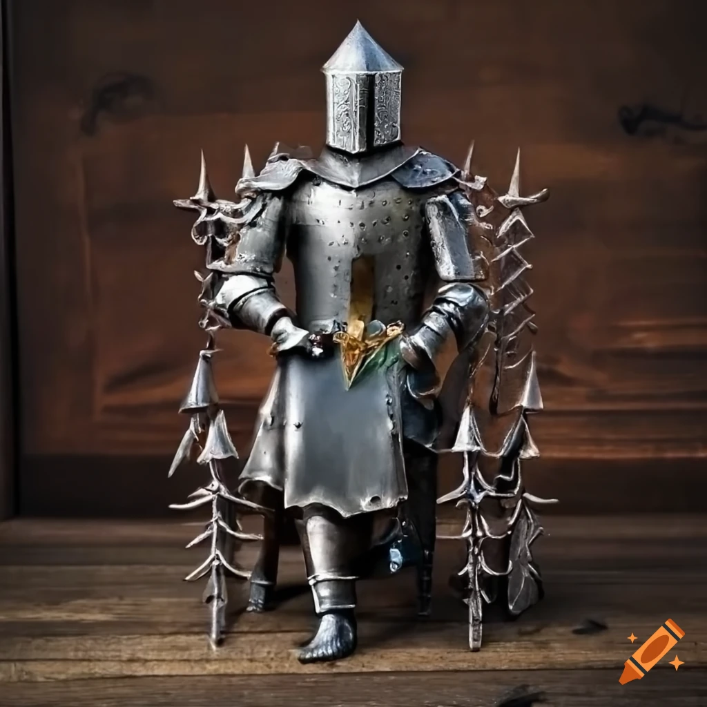 Fully armored knight sitting on steel spike armchair on Craiyon