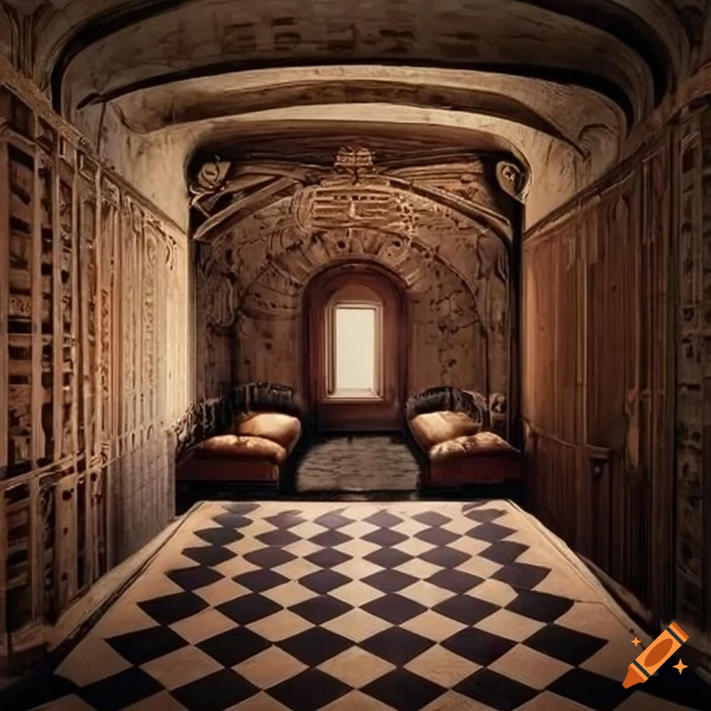 Intricately designed cell with luxurious furnishings in a vintage ...