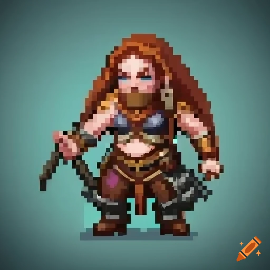 Long-haired bearded dwarf lady rpg sprite on Craiyon