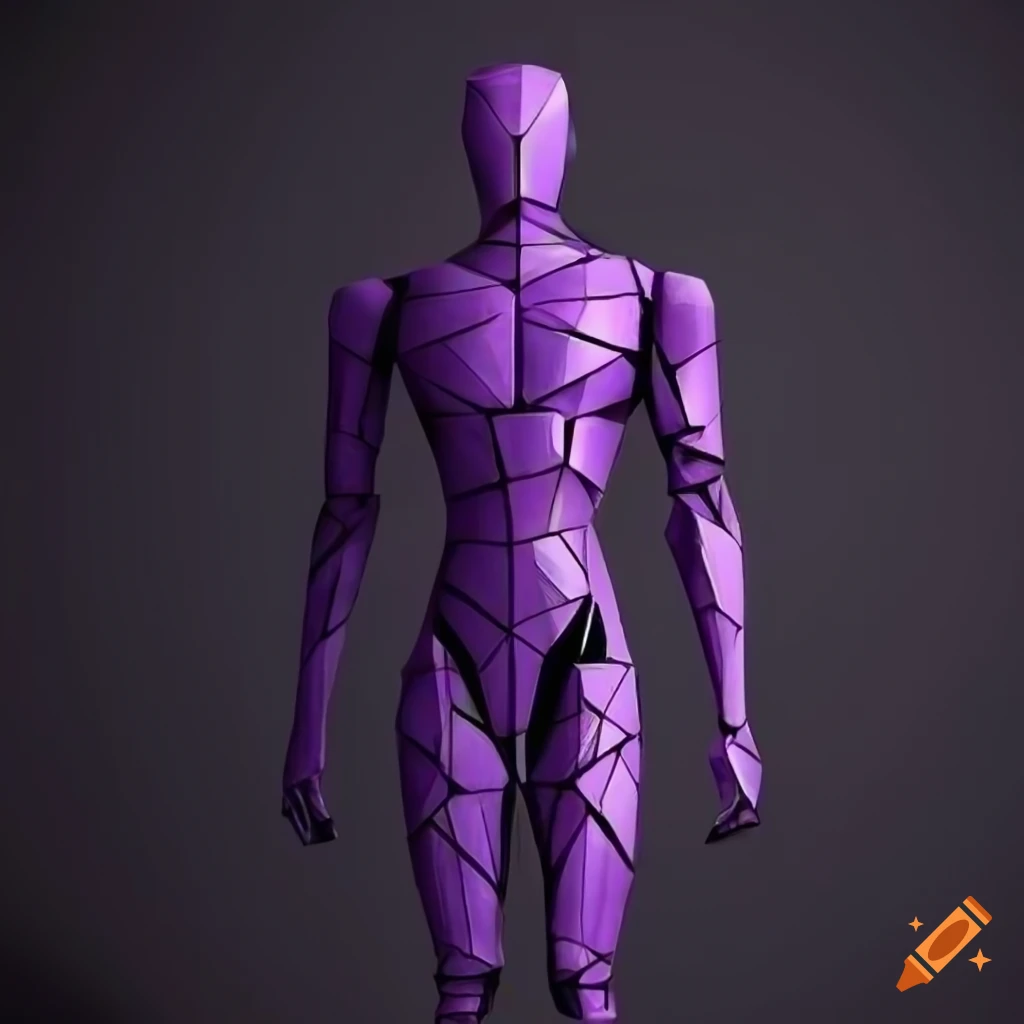Purple and black geometric humanoid full body without a face on Craiyon
