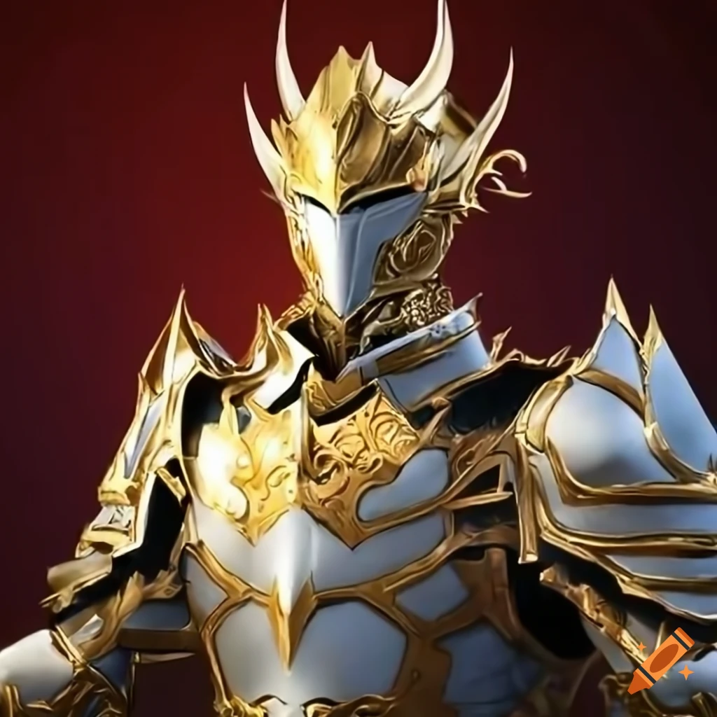 Male king in white gold armor on Craiyon