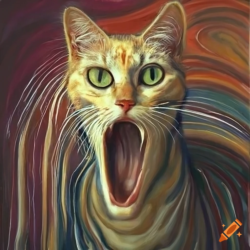 Edvard munch's painting 'the scream' with a cat on Craiyon