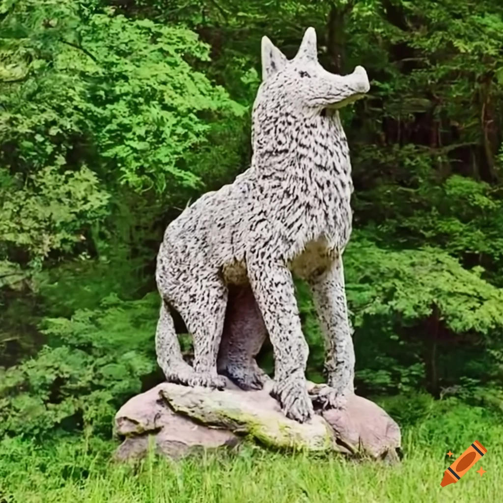 Stone wolf in a forest on Craiyon
