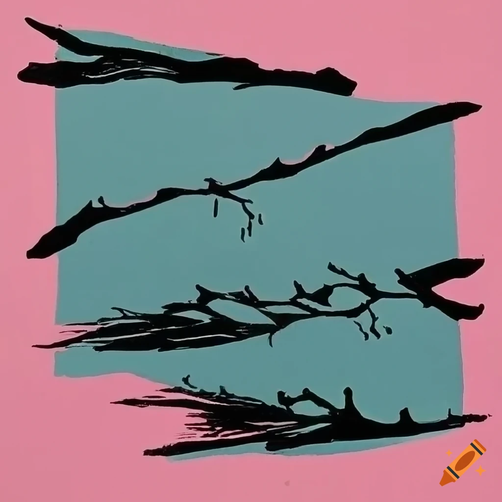 Warhol-inspired linocut of trees on Craiyon