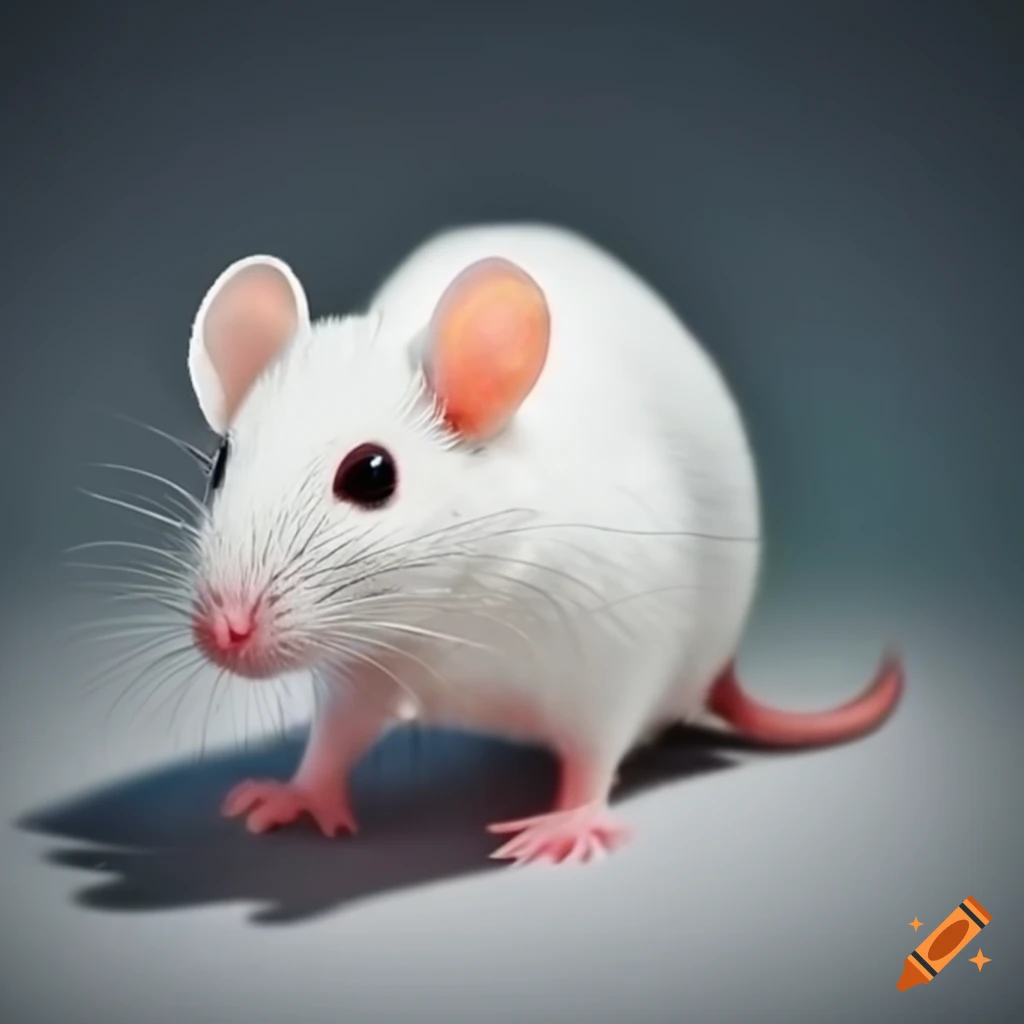 White mouse in a laboratory setting under magnification on Craiyon