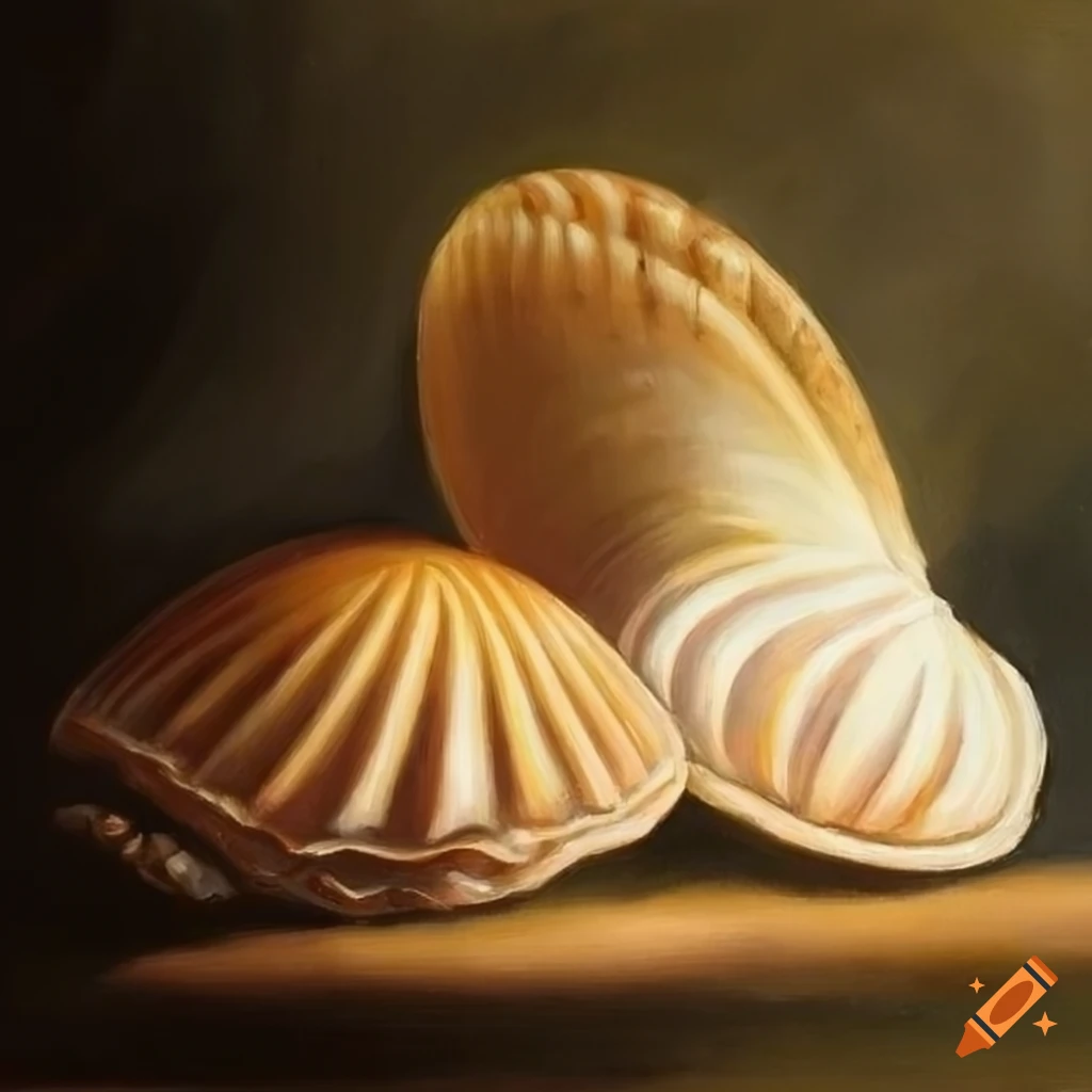 Oil painting portrait of a white clam in a landscape on Craiyon