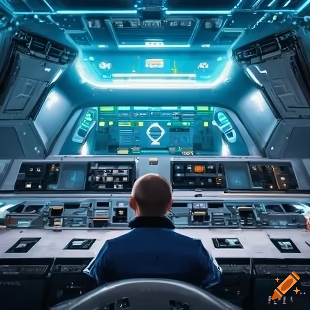 Sci-fi spaceship control room with aliens operating computers on Craiyon