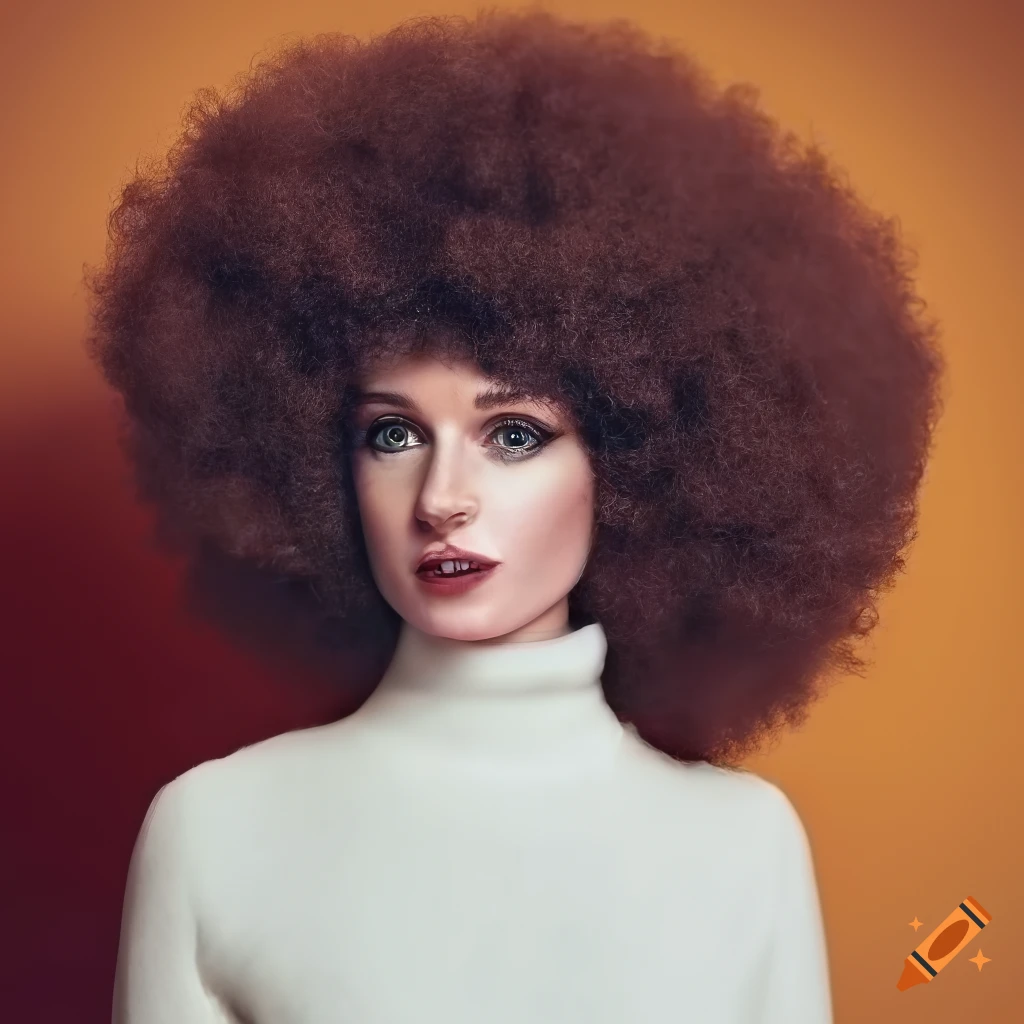Portrait Of A Beautiful Redhead Woman With A Massive Afro And White