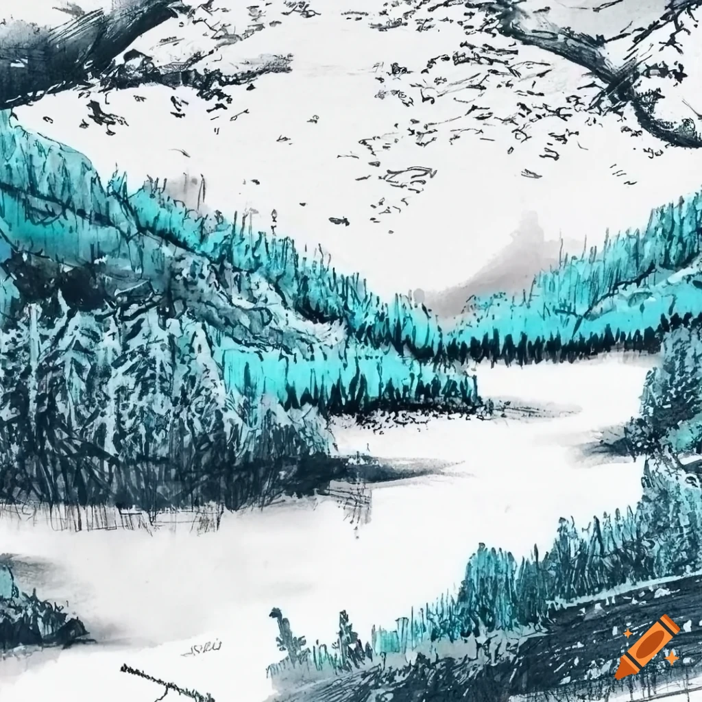 Japan forest ink drawing on Craiyon