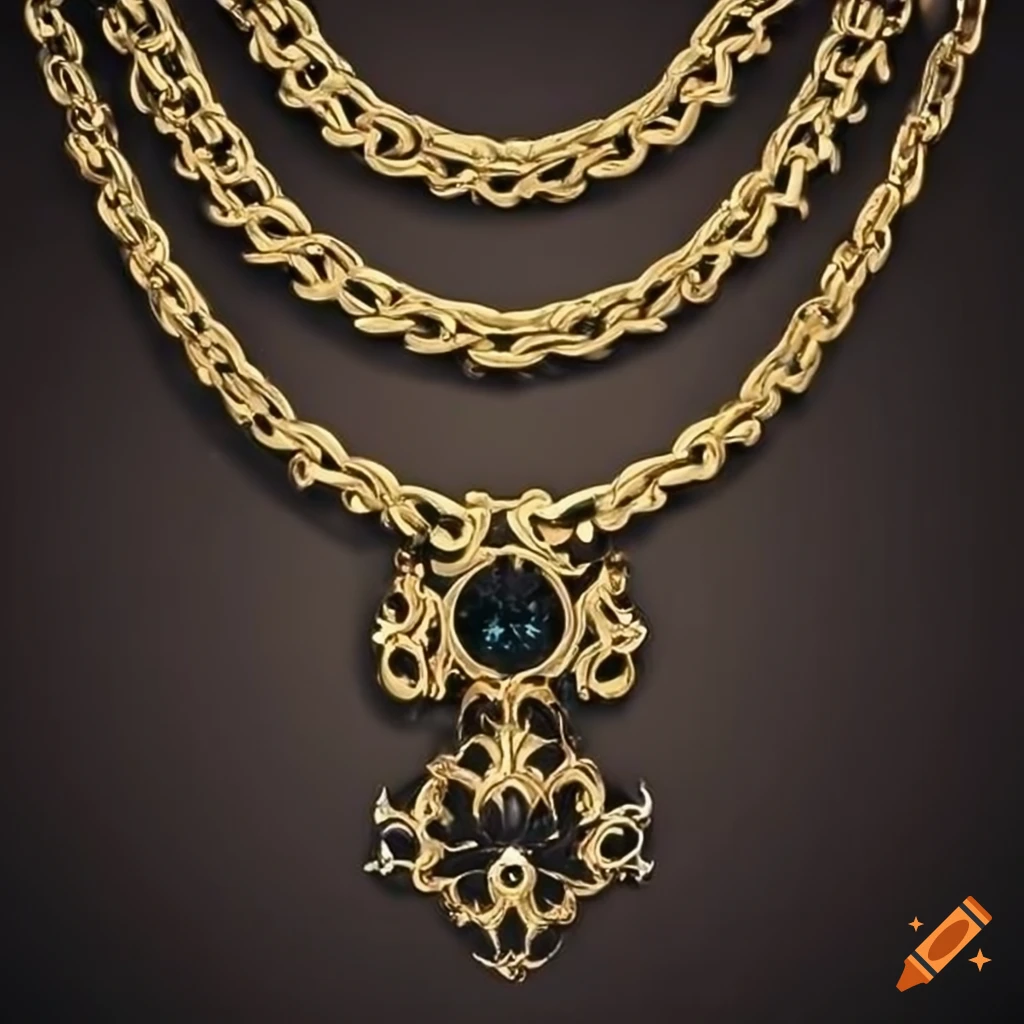 Detailed gothic ornamental gold jewelry chain design on Craiyon